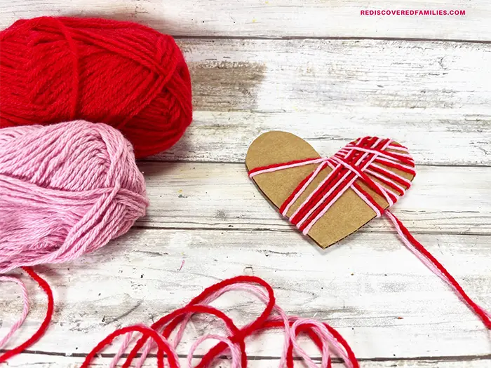 Yarn Wrapped Heart Sign For Kids To Make | Rediscovered Families